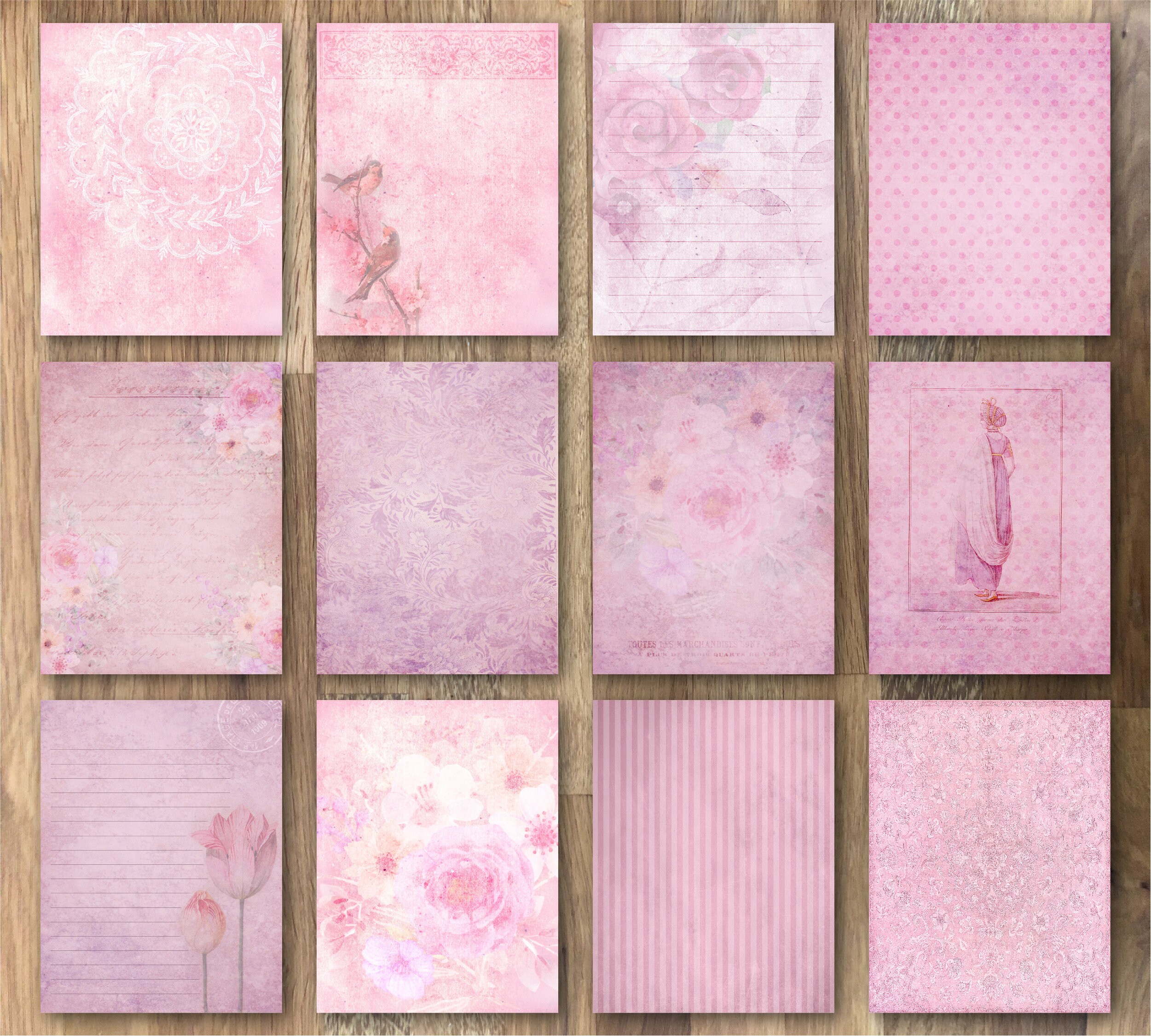 Shabby Pink Printable Digital Paper, Vintage Floral Pink Paper, Pink ...
