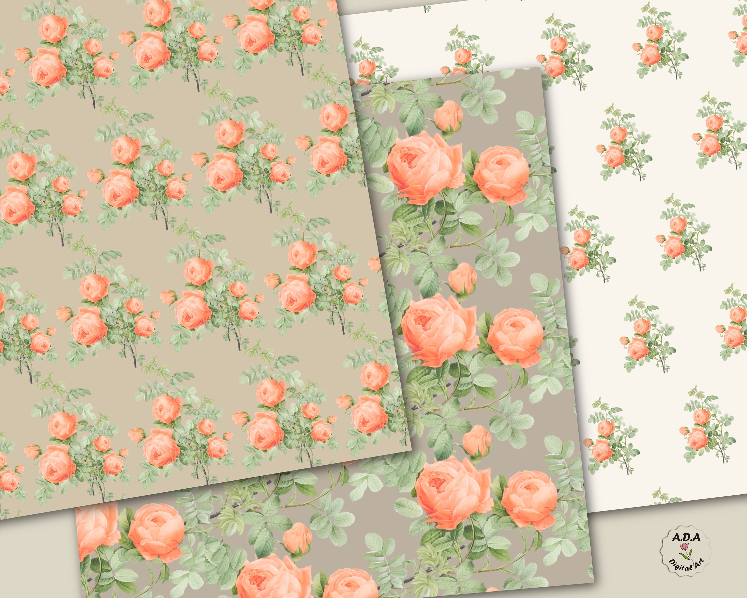 Shabby Chic Digital Paper Pack, Floral Background, Floral Scrapbook ...
