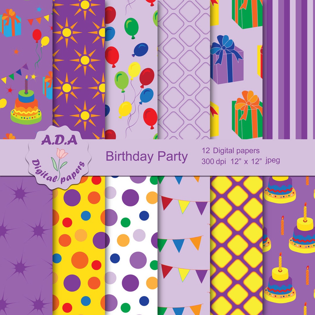 Birthday Party Digital Paper Pack, Digital Download, Scrapbook Papers ...