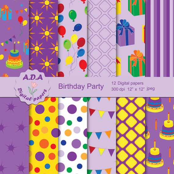 Birthday Party Digital Paper Pack Digital Download Scrapbook | Etsy