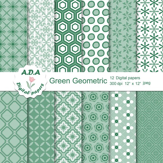 Green Digital Paper Green Geometric Pattern Green Scrapbook | Etsy