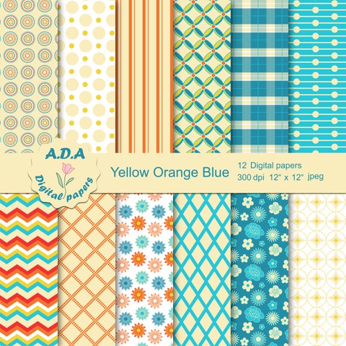 Blue Yellow Digital Paper Scrapbook Papers Background - Etsy
