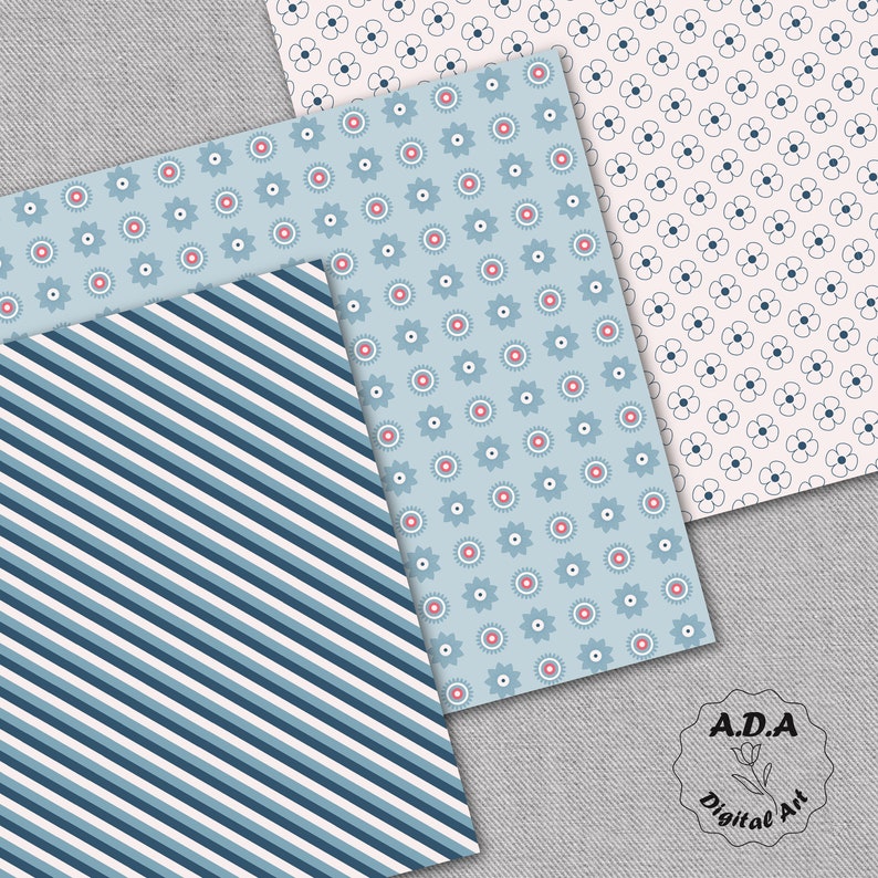 Blue Digital Paper Pack, Light Blue Scrapbook Paper, Blue Background ...