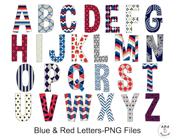 Alphabet Clipart Blue and Red Alphabet Letters Clip Art Blue - Etsy