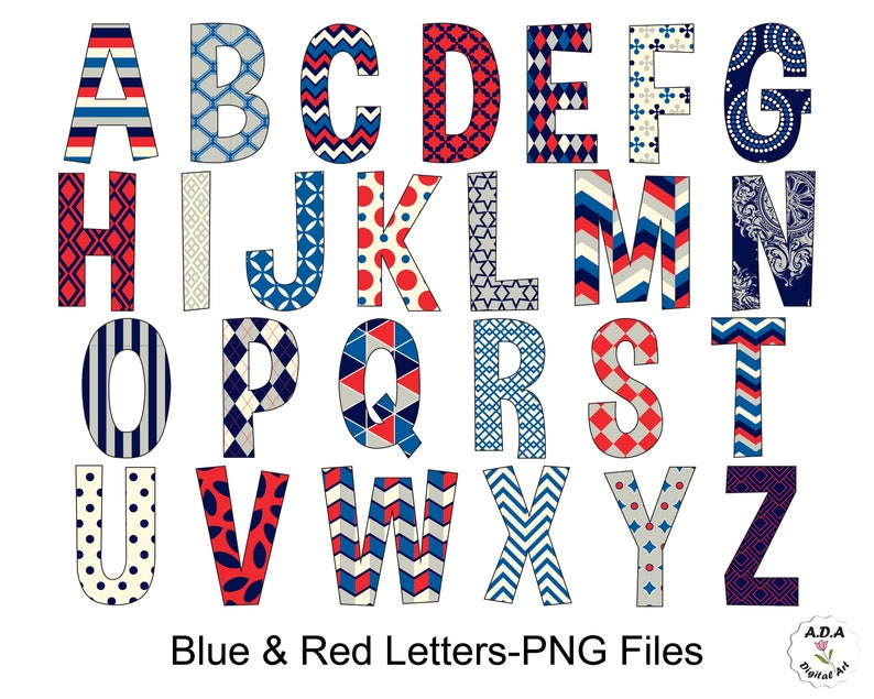 Alphabet Clipart, Blue and Red Alphabet Letters Clip Art, Blue Red ...