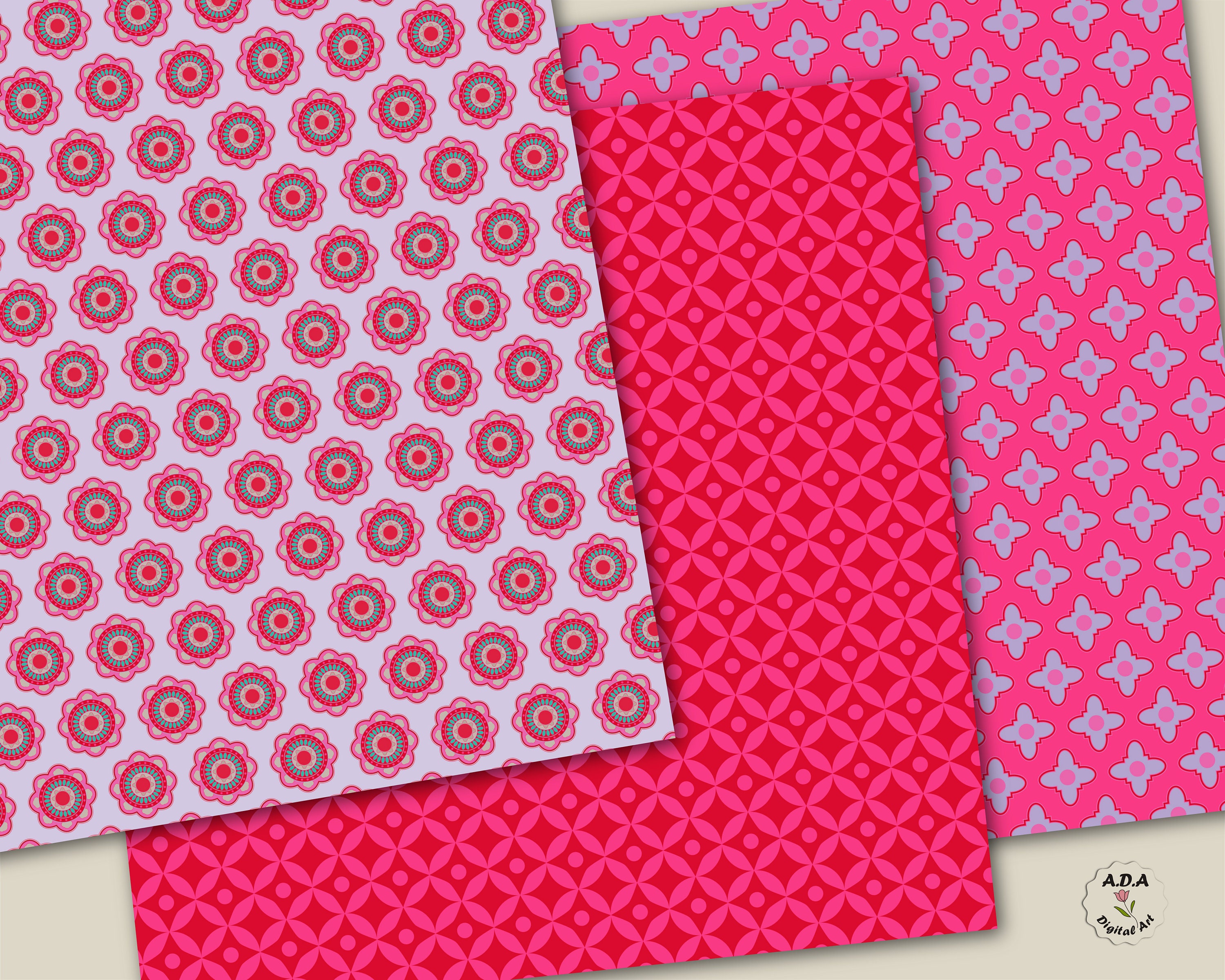 Red and Pink Digital Paper Pack, Strong Pink Scrapbook Paper, Red ...