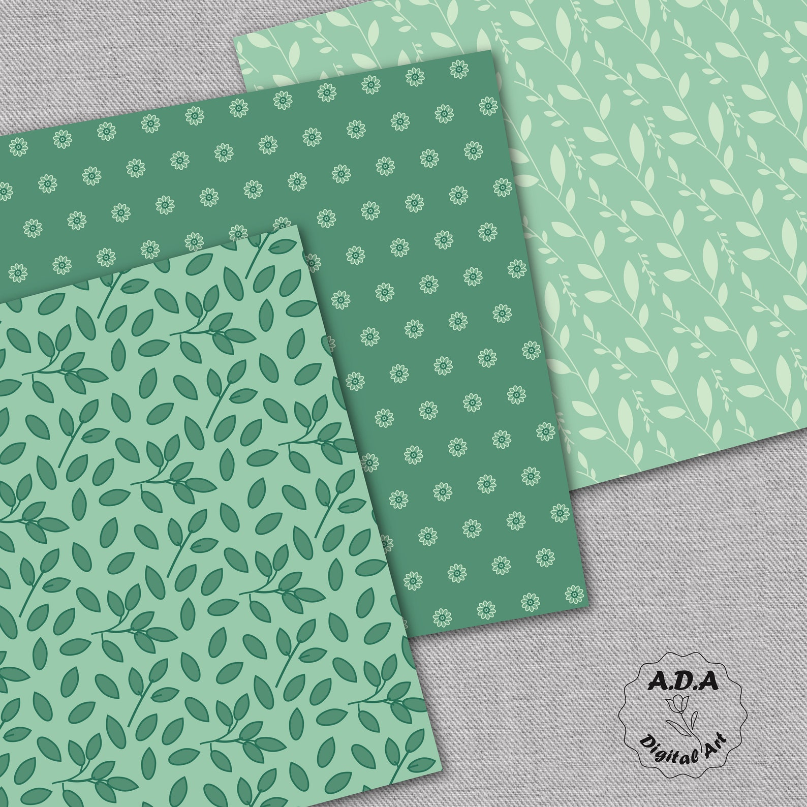 Green Digital Paper, Green Floral Pattern, Green Scrapbook Paper, Green ...