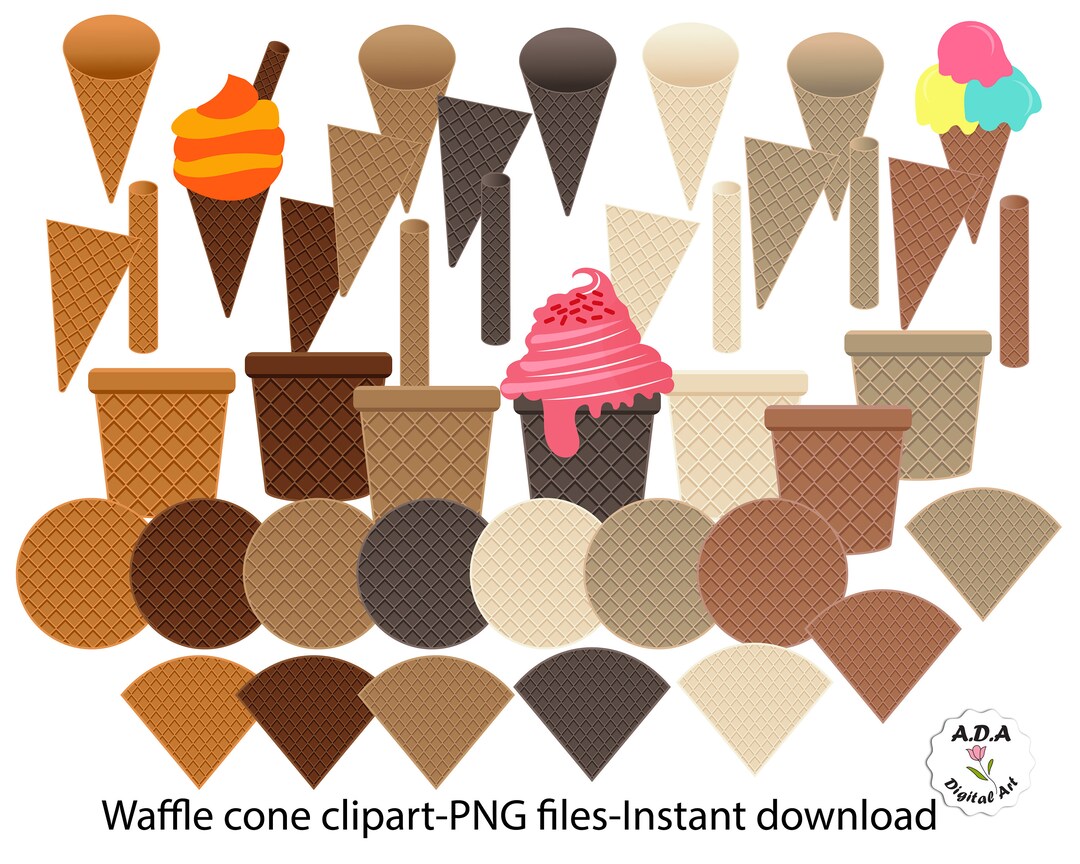 Waffle Cone Clipart, Waffle Shapes Clip Art, Waffle Texture, Digital ...