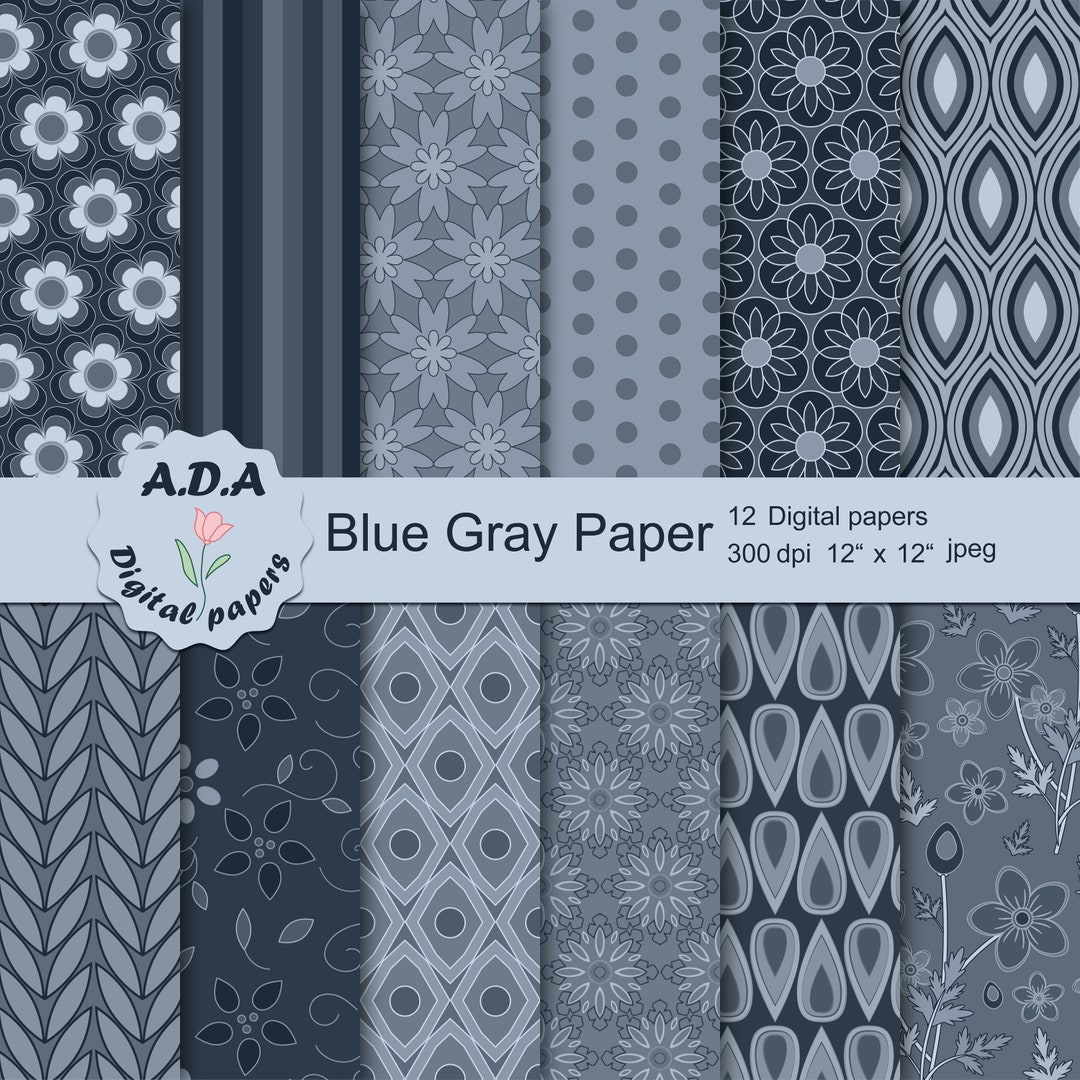 Blue Gray Digital Paper Pack, Blue Scrapbook Paper, Blue Gray ...