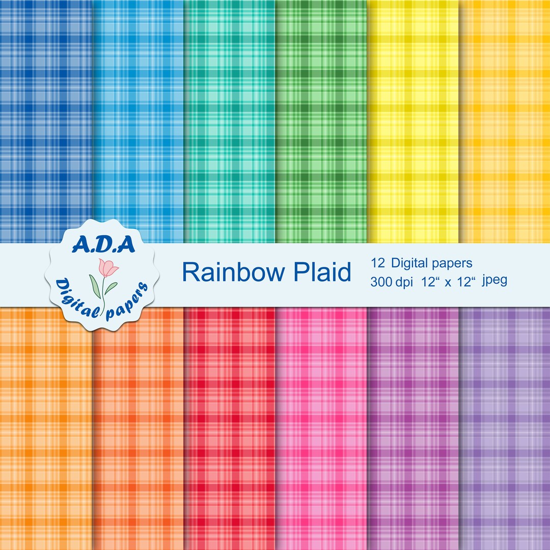 Rainbow Plaid Digital Paper Pack, Plaid Background, Digital Plaid Paper ...