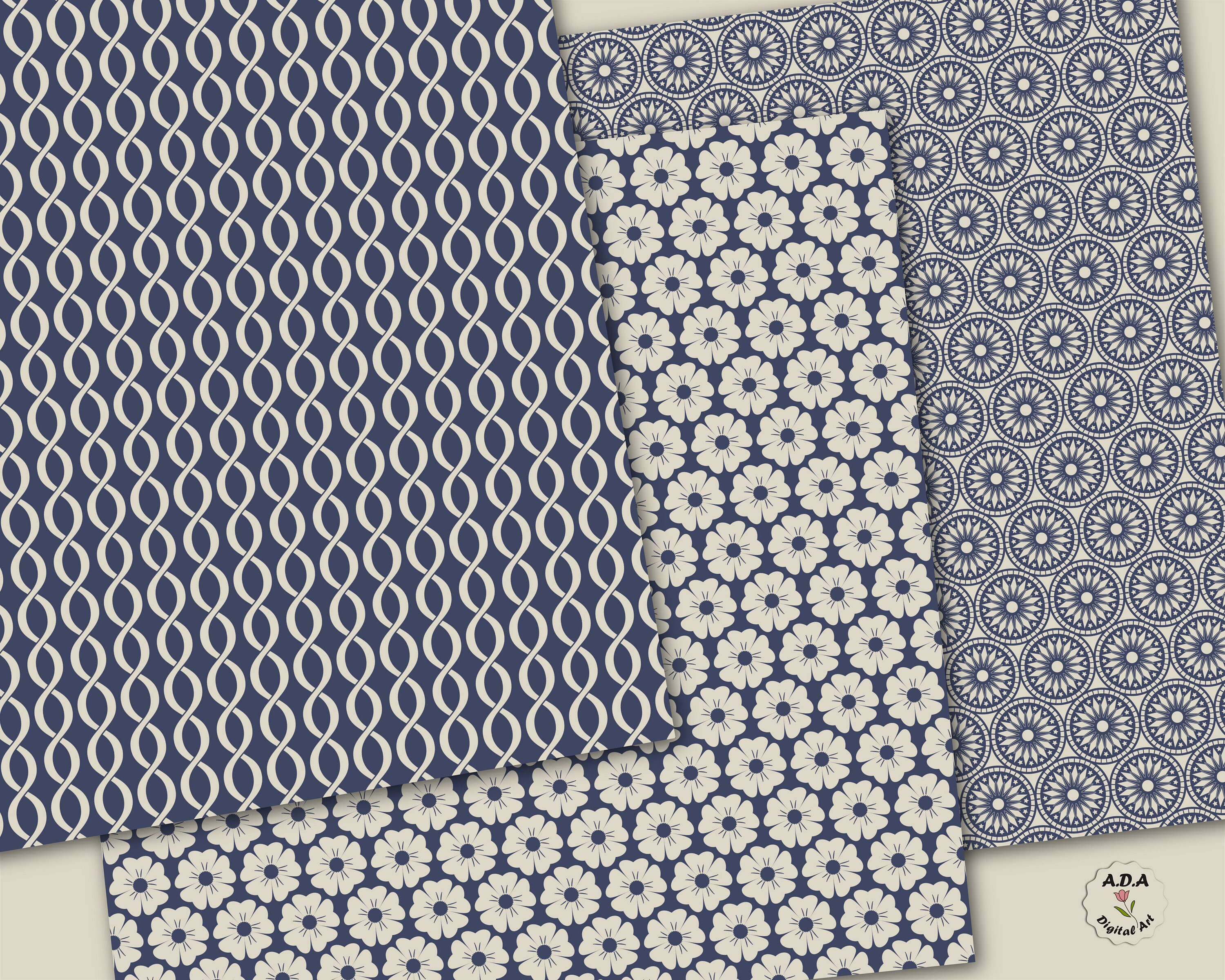 Blue and Beige Digital Paper Pack, Blue Scrapbook Paper, Blue ...
