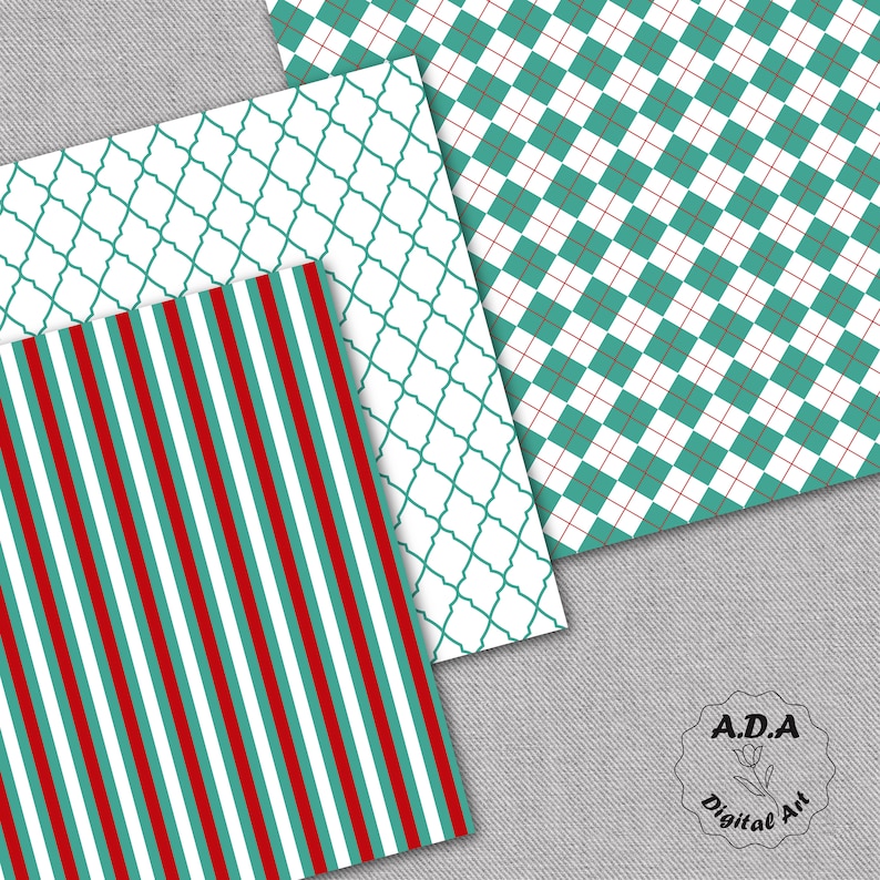 Vintage Turquoise Printable Digital Paper Pack, Turquoise, Red and ...