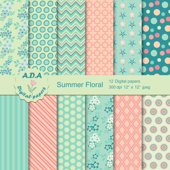 Floral pattern digital paper set floral background scrapbook | Etsy