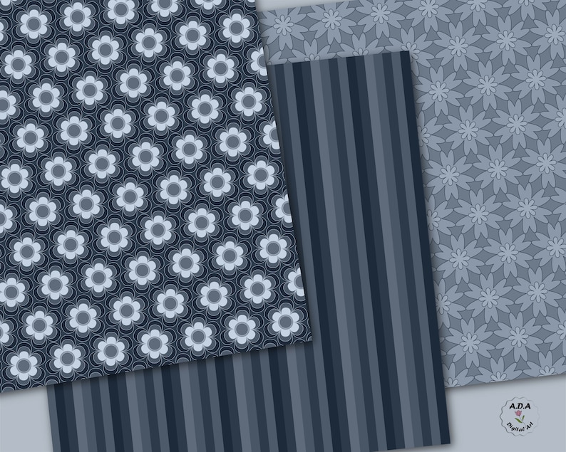 Blue Gray Digital Paper Pack, Blue Scrapbook Paper, Blue Gray ...