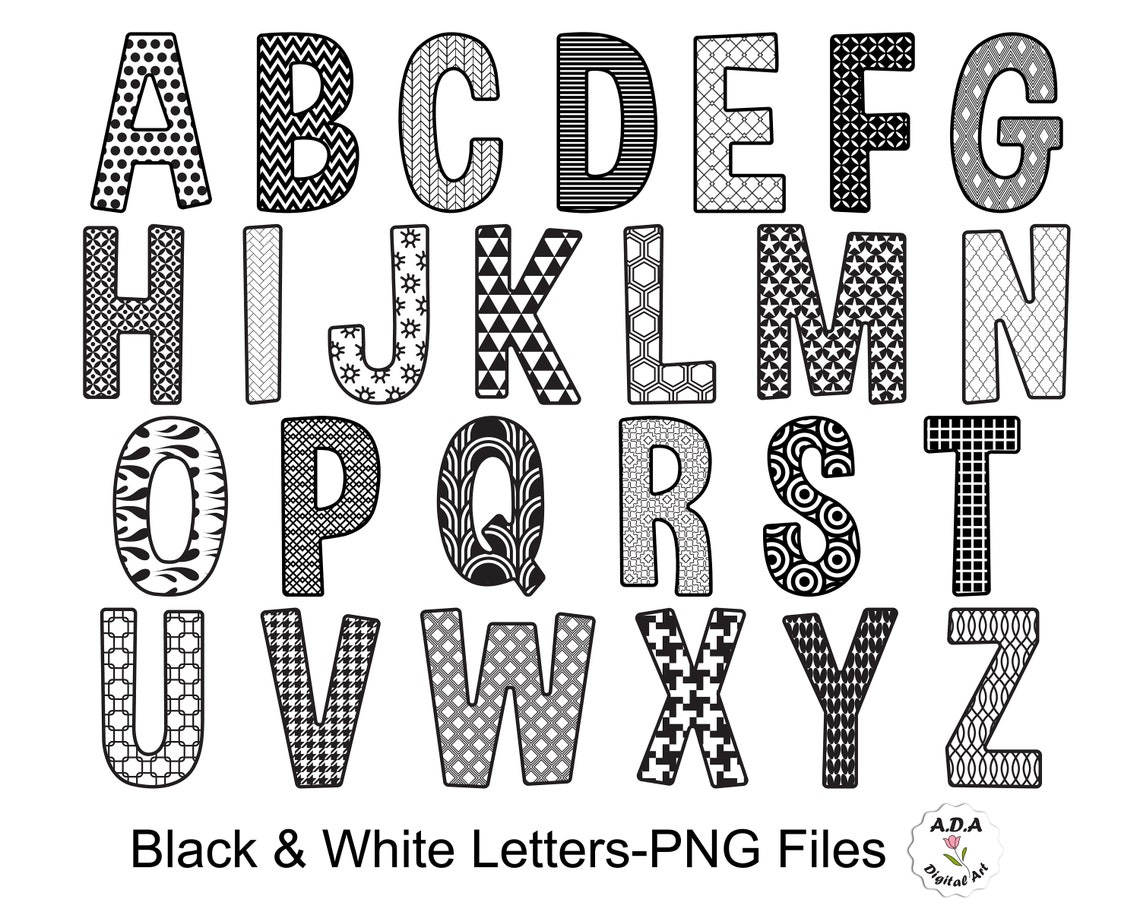 Alphabet Clipart, Black and White Alphabet Letters Clip Art, Black ...