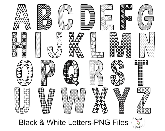 Alphabet Clipart Black and White Alphabet Letters Clip Art - Etsy