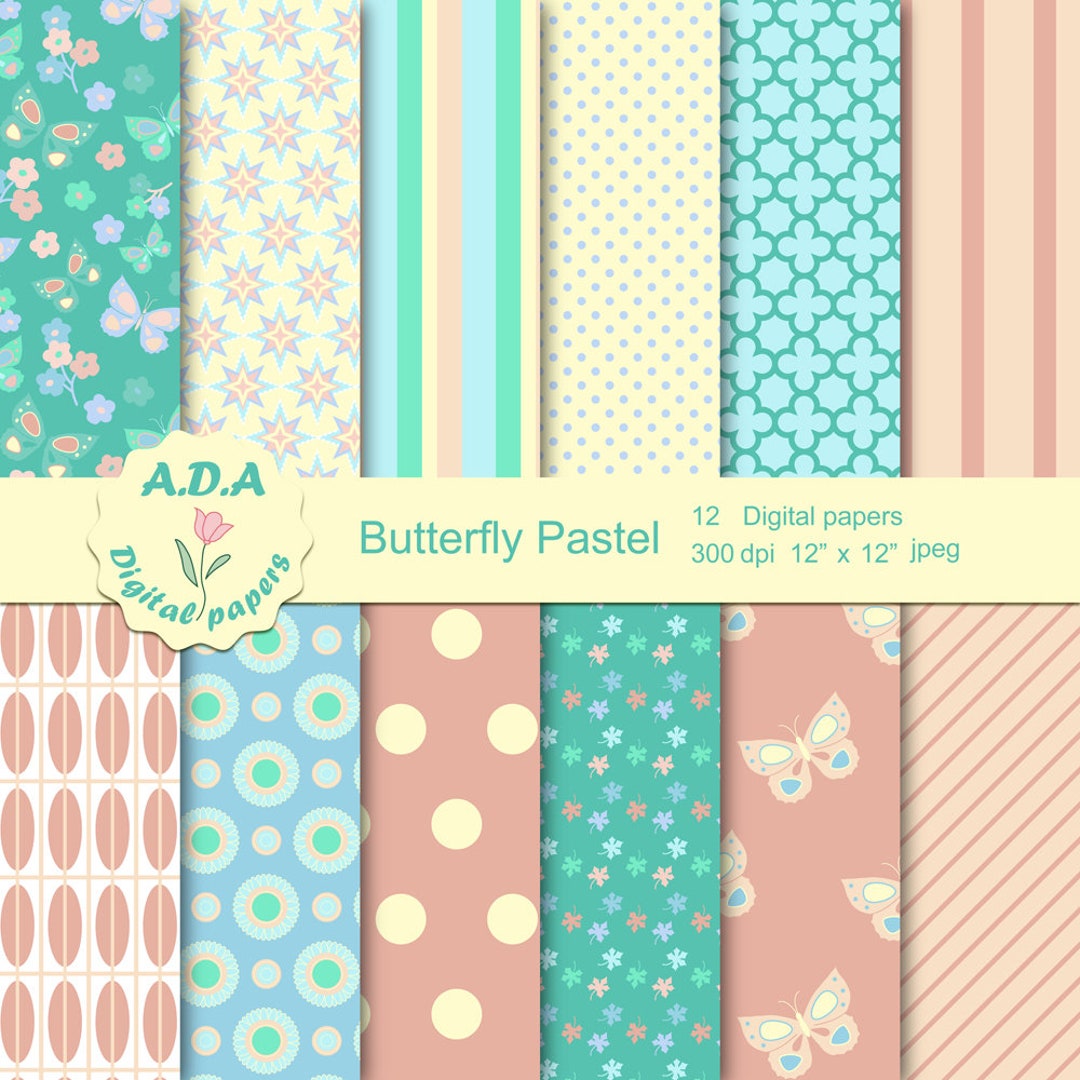 Pastel Butterfly Printable Digital Paper Pack, 12x12 Digital Paper ...
