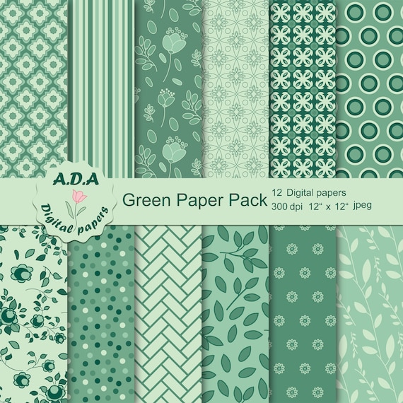 Green Digital Paper Green Floral Pattern Green Scrapbook - Etsy