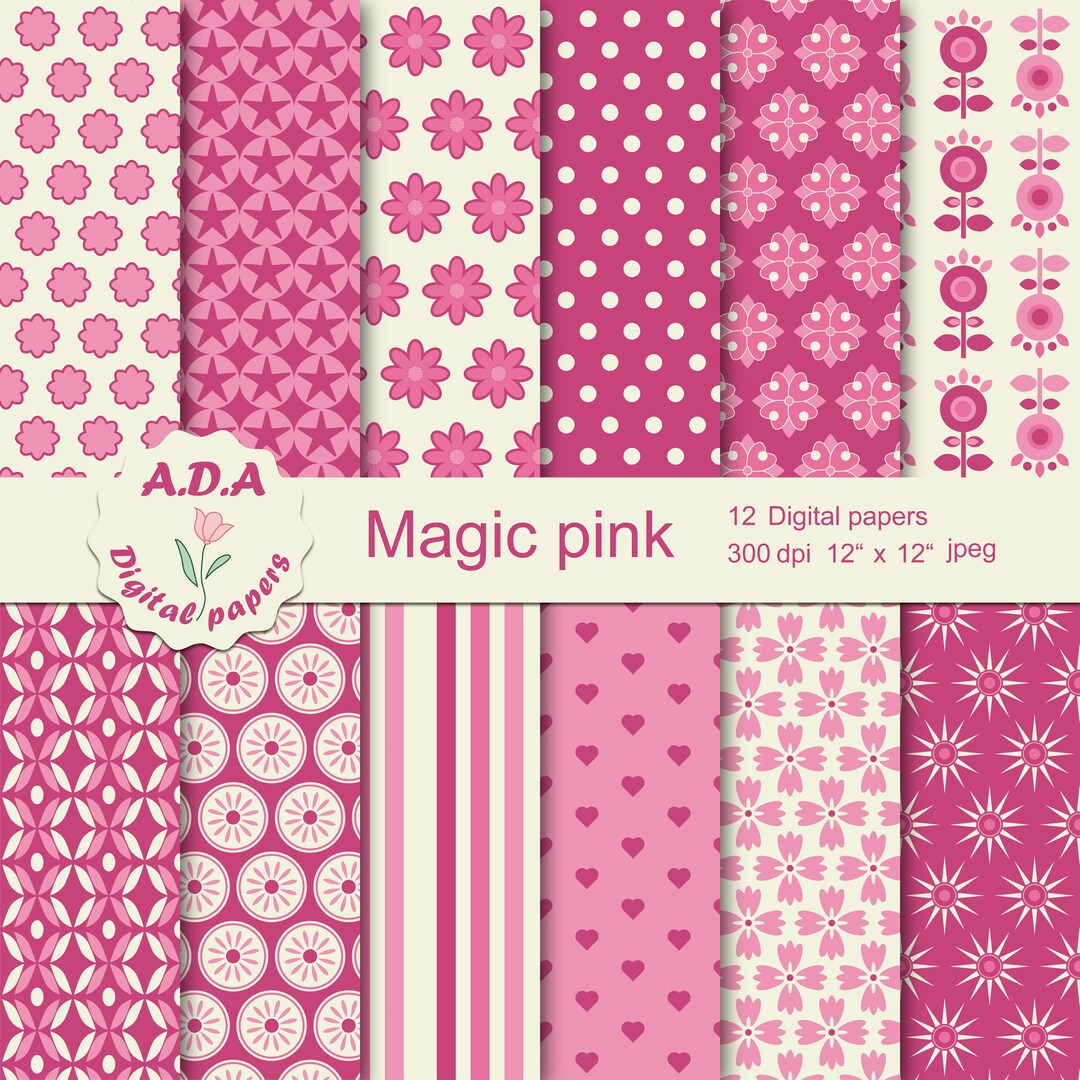 Pink Digital Paper Pack, Pink Scrapbooking Paper, Rose Pink Background ...