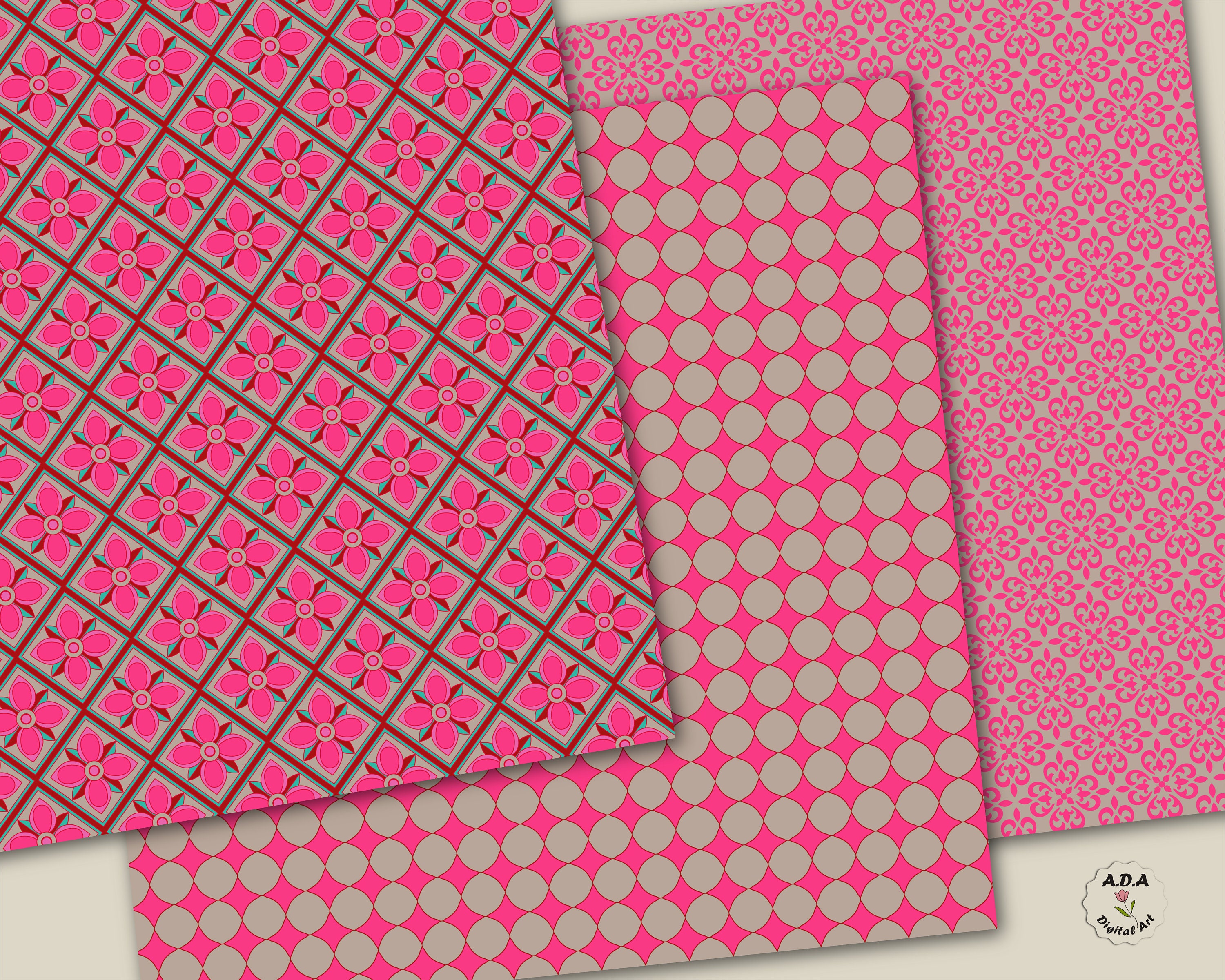 Red and Pink Digital Paper Pack, Strong Pink Scrapbook Paper, Red ...