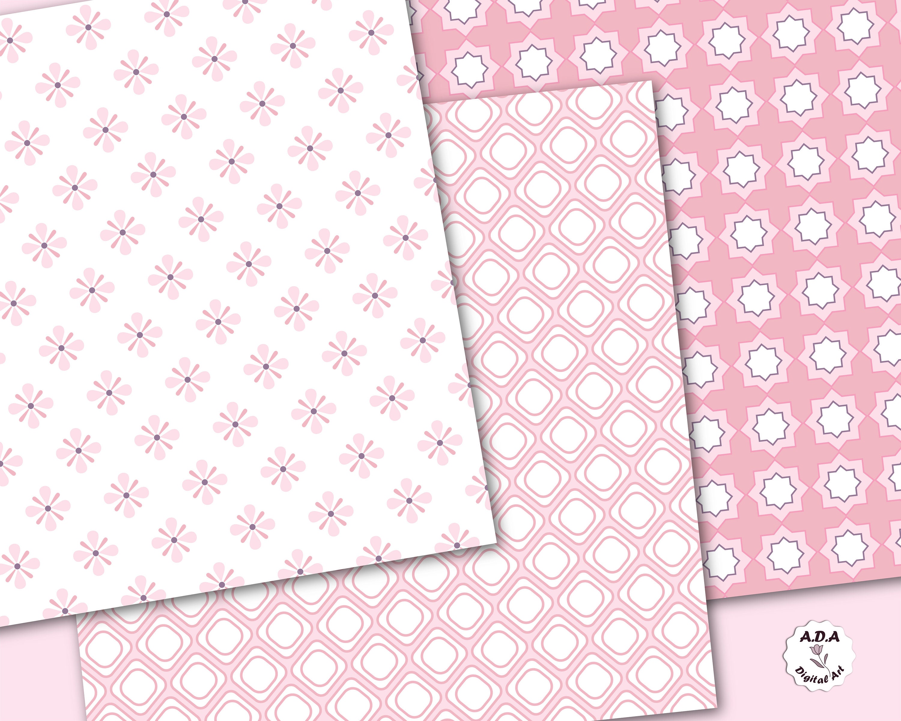 Baby Pink Geometric Paper, Pink Geometric Pattern, Printable Digital ...