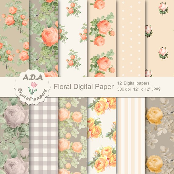 Shabby Chic Digital Paper Pack Floral Background Floral | Etsy
