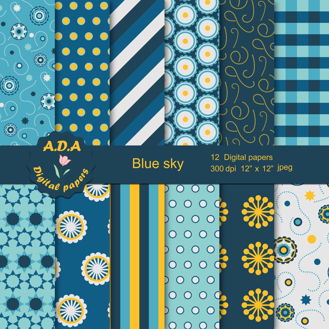 Blue Sky Digital Paper Pack, Scrapbook Papers, Craft Paper, Printable ...
