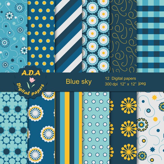 Blue Sky Digital Paper Pack Scrapbook Papers Craft Paper | Etsy