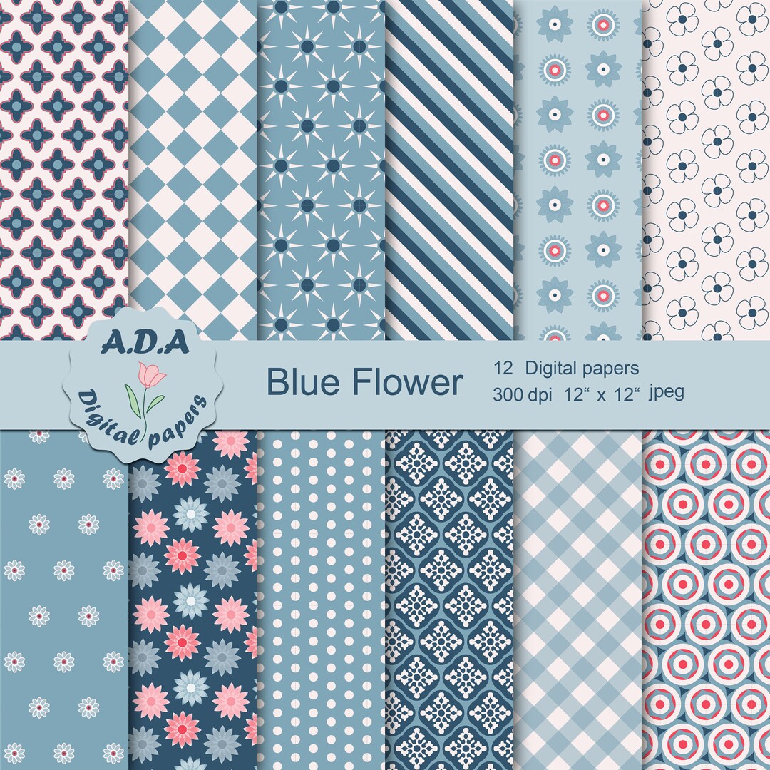 Blue Digital Paper Pack, Light Blue Scrapbook Paper, Blue Background ...
