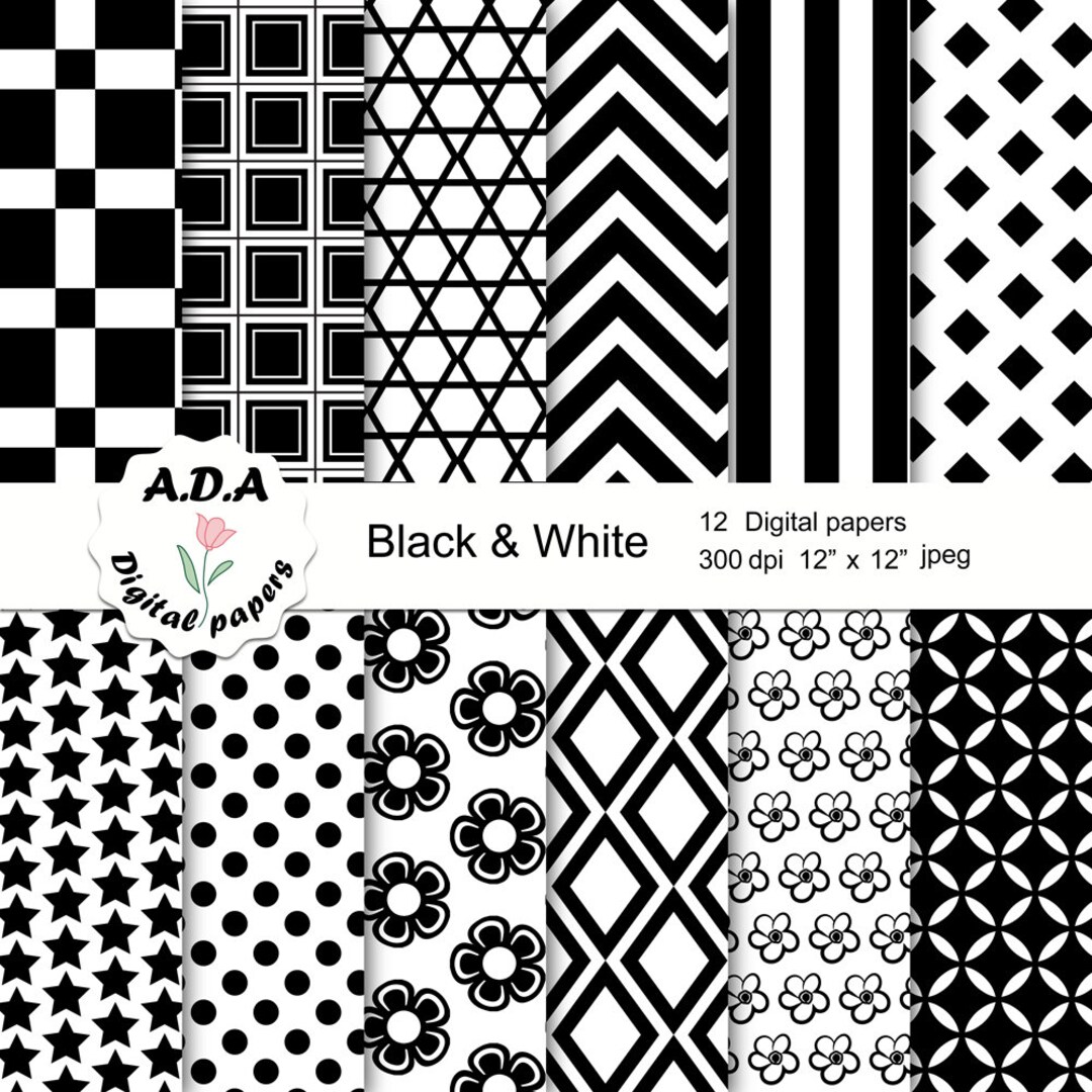 Black and White Digital Paper Pack, Scrapbook Papers,craft Paper ...