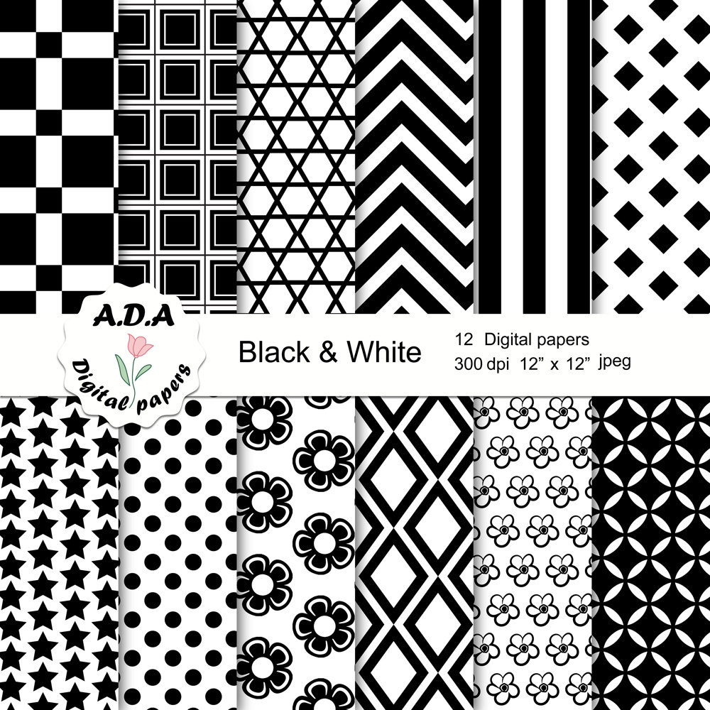Black and White Digital Paper Pack, Scrapbook Papers,craft Paper ...
