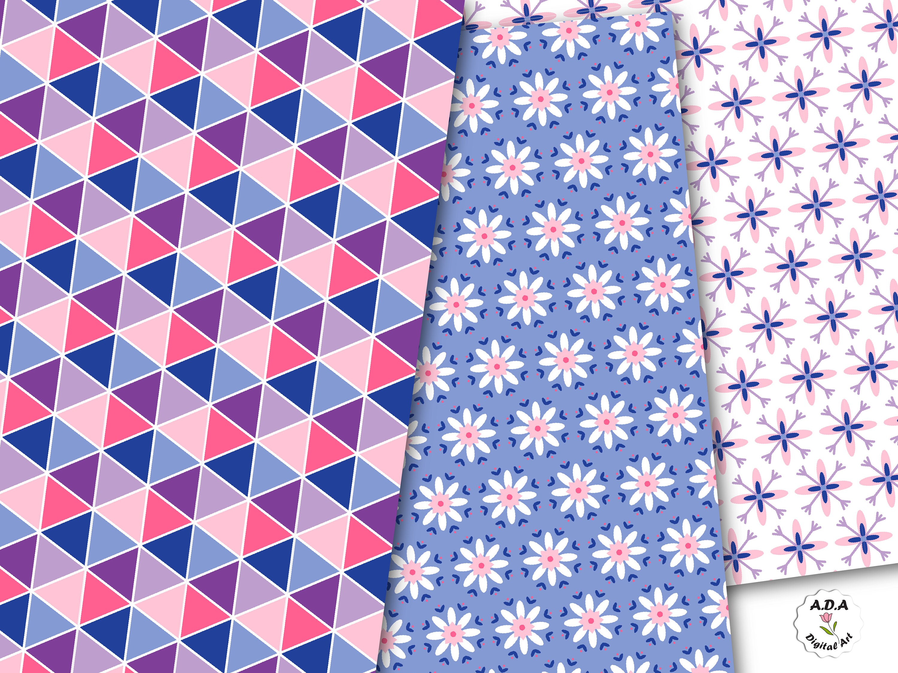 Pink and Blue Digital Paper Pack, Floral Scrapbooking Paper, Floral ...