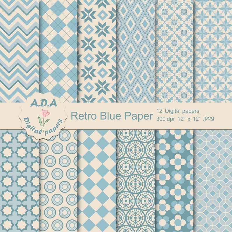 Retro Blue Paper, Blue Vintage Background, Retro Blue Scrapbook Paper ...