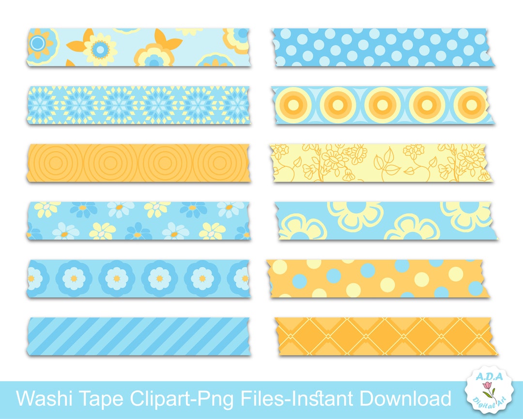 Digital Washi Tape Clipart, Yellow and Blue Washi Tape Clip Art ...