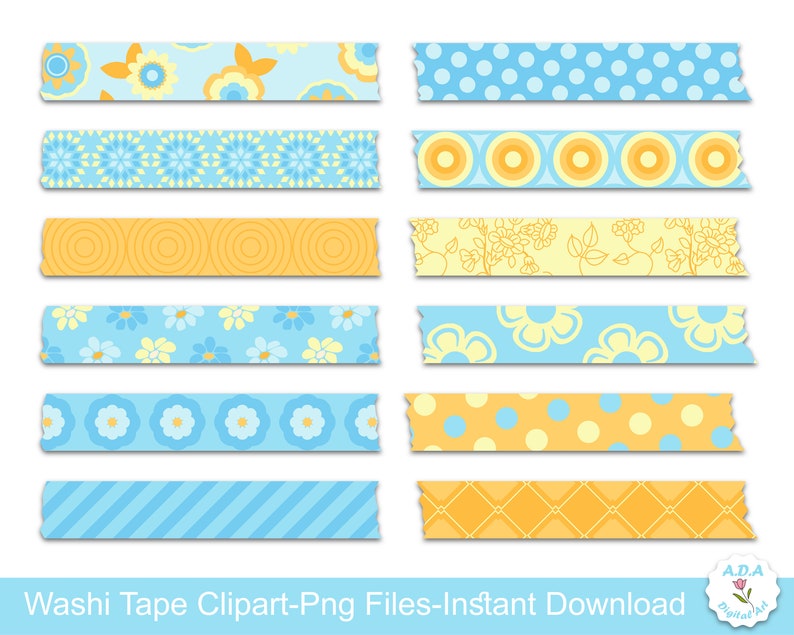 Digital Washi Tape Clipart, Yellow and Blue Washi Tape Clip Art ...