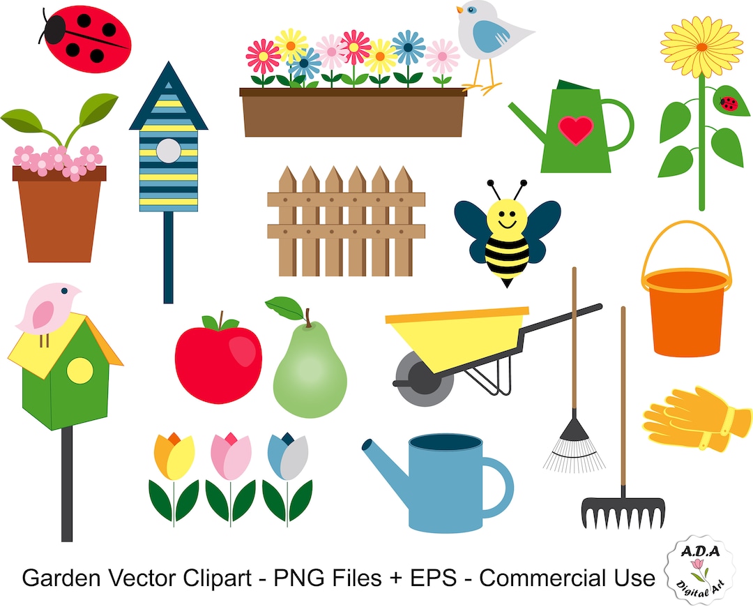 Garden Clipart, Garden Vector Clip Art, Flower Vector Clipart, Garden ...