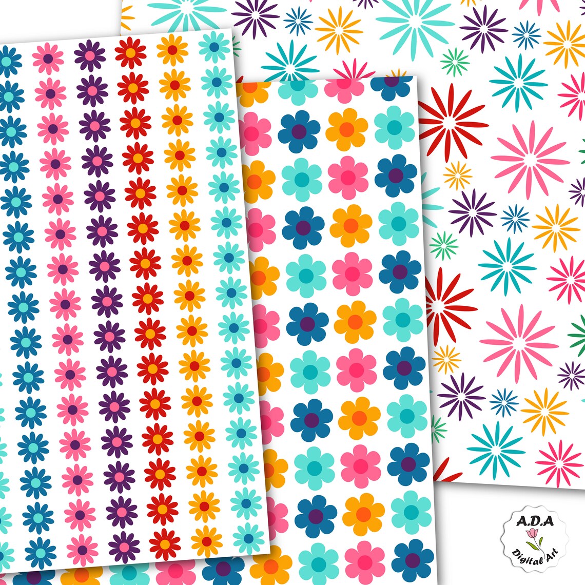 Floral Background, Colorful Flowers Paper, Colorful Floral Scrapbook ...