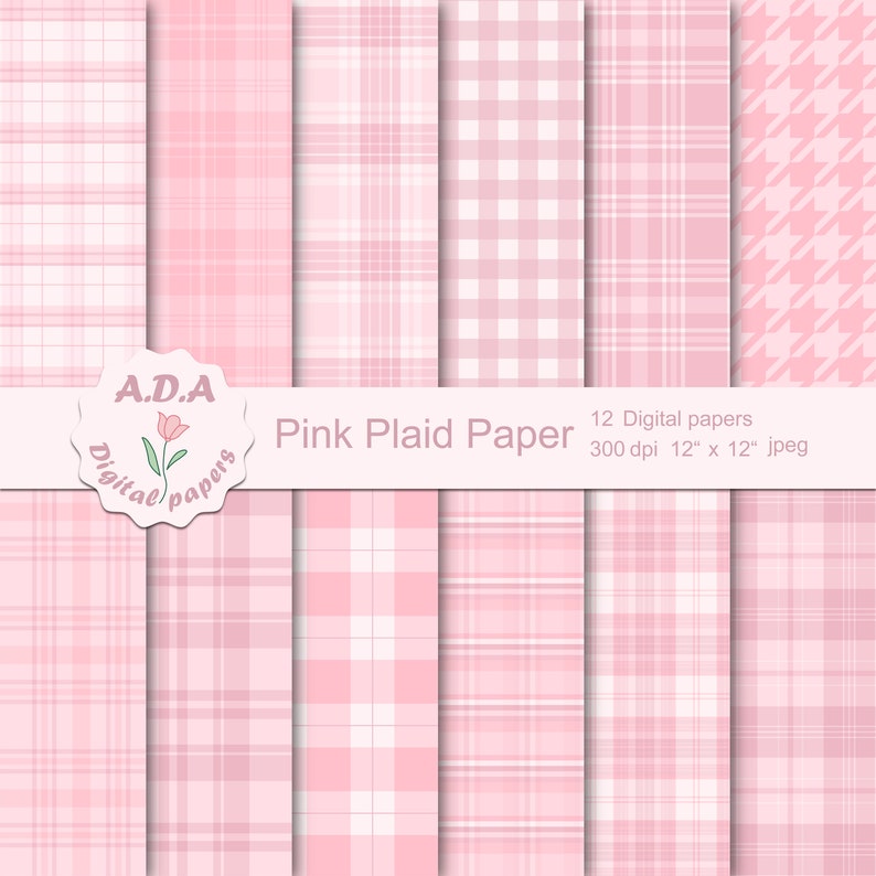 Pink Plaid Digital Paper Pack, Plaid Background, Digital Baby Pink ...