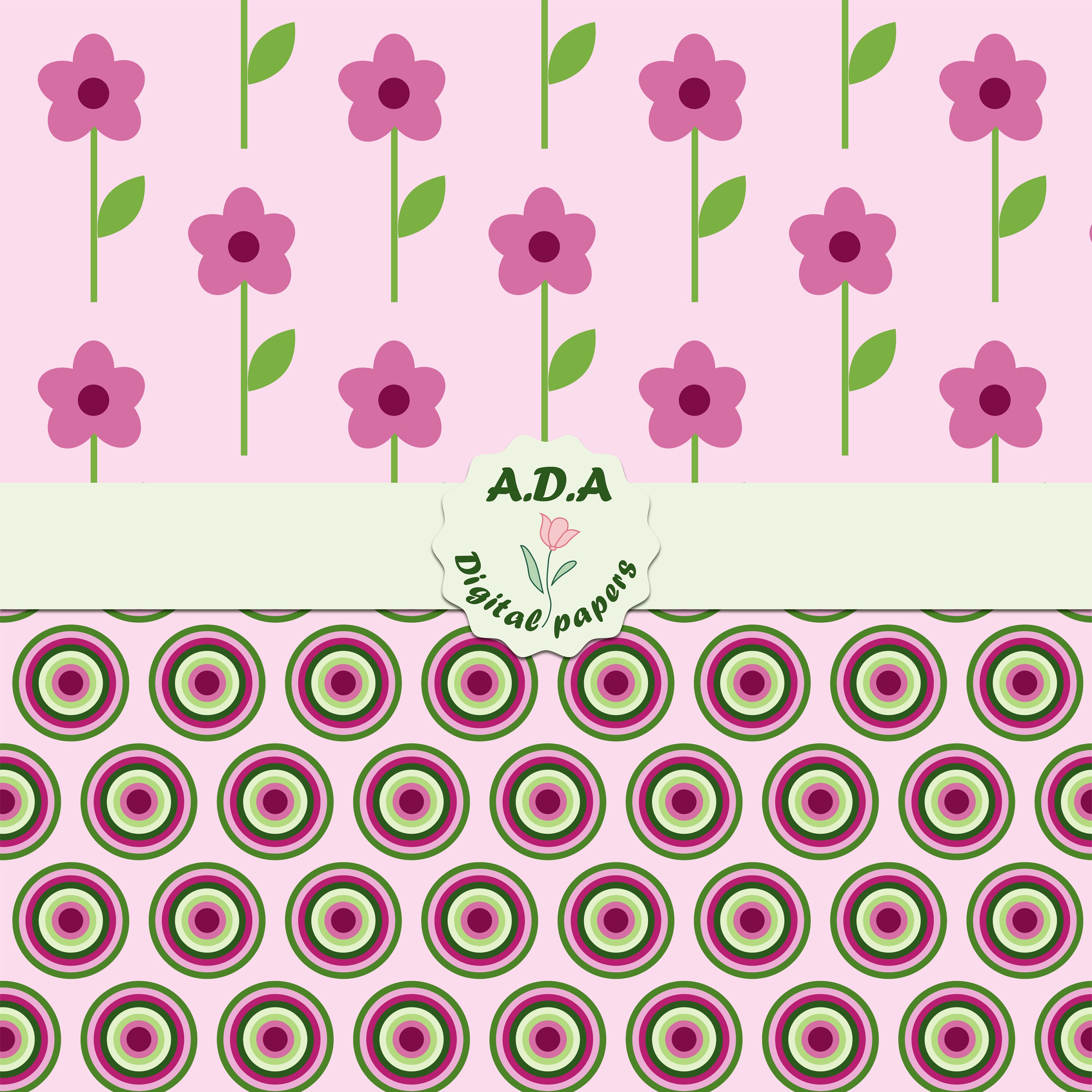 Pink and Green Digital Paper Pack, Pink and Green Scrapbooking Paper ...