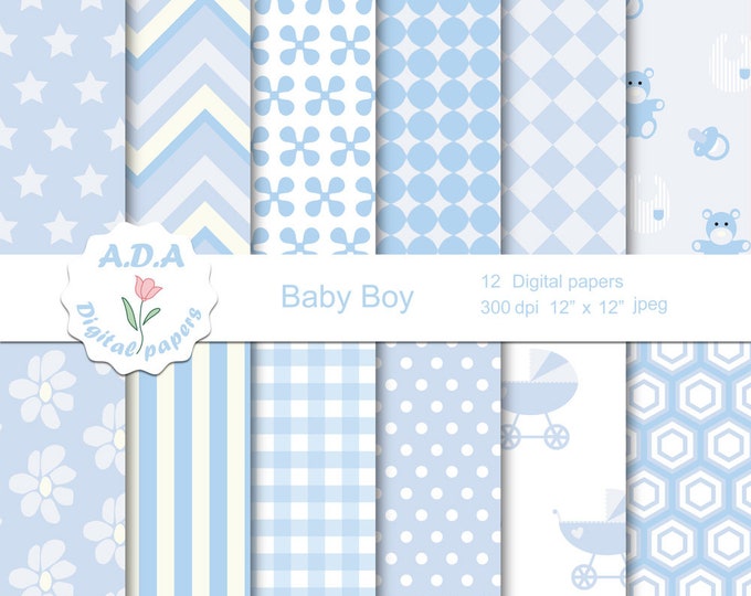 Paquete de papel digital de Baby shower niño, azul, descarga inmediata ...