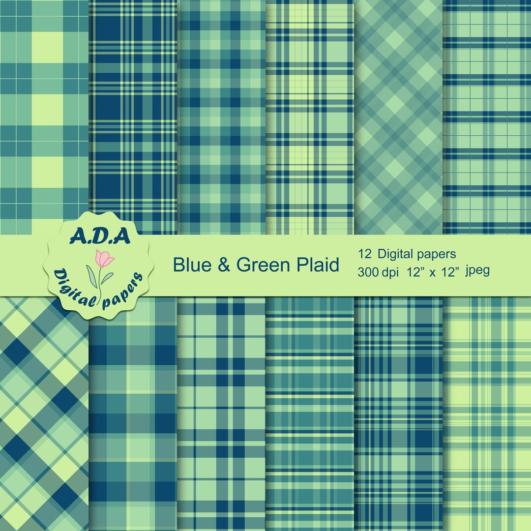 Blue and Green Plaid Digital Paper Pack, Plaid Background, Digital ...