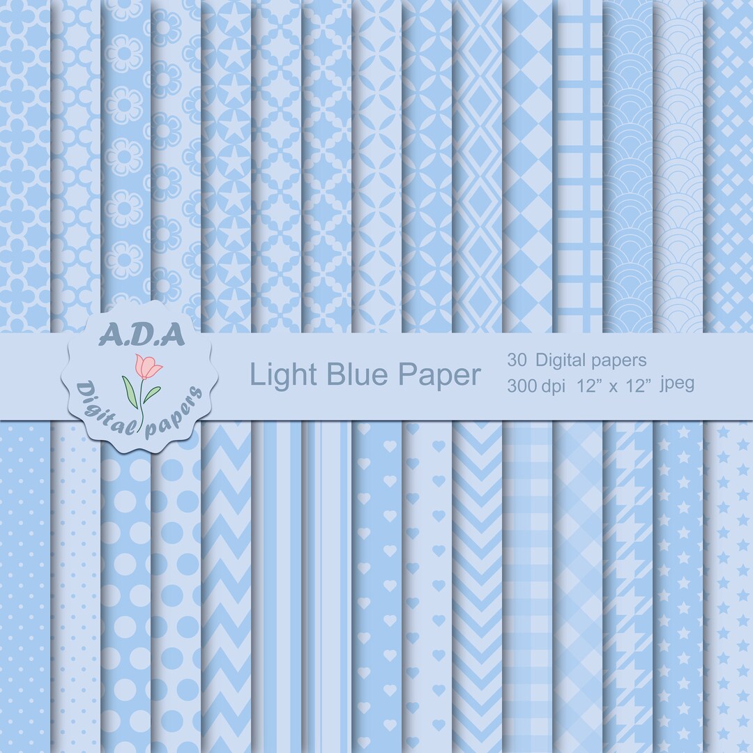 Light Blue Digital Paper Pack, Blue Scrapbooking Paper, Light Blue ...