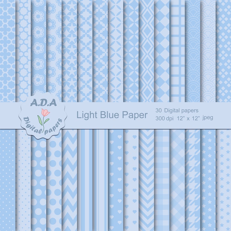 Light Blue Digital Paper Pack, Blue Scrapbooking Paper, Light Blue ...