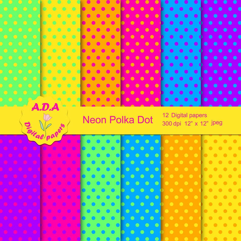 Neon Polka Dot Digital Paper Pack, Polka Dot Scrapbooking Papers, Polka ...