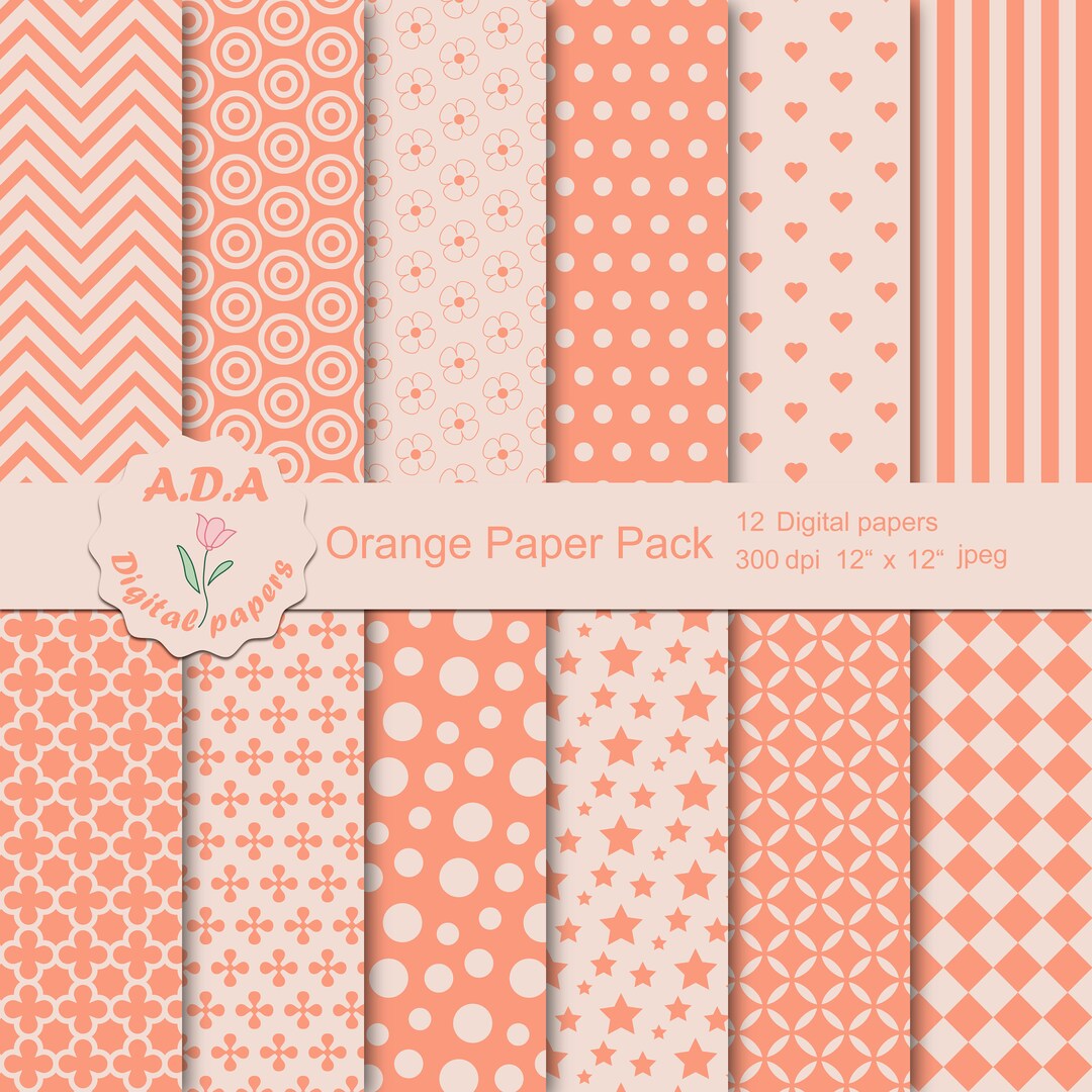 Orange Geometric Pattern, Printable Digital Paper Pack, Orange ...
