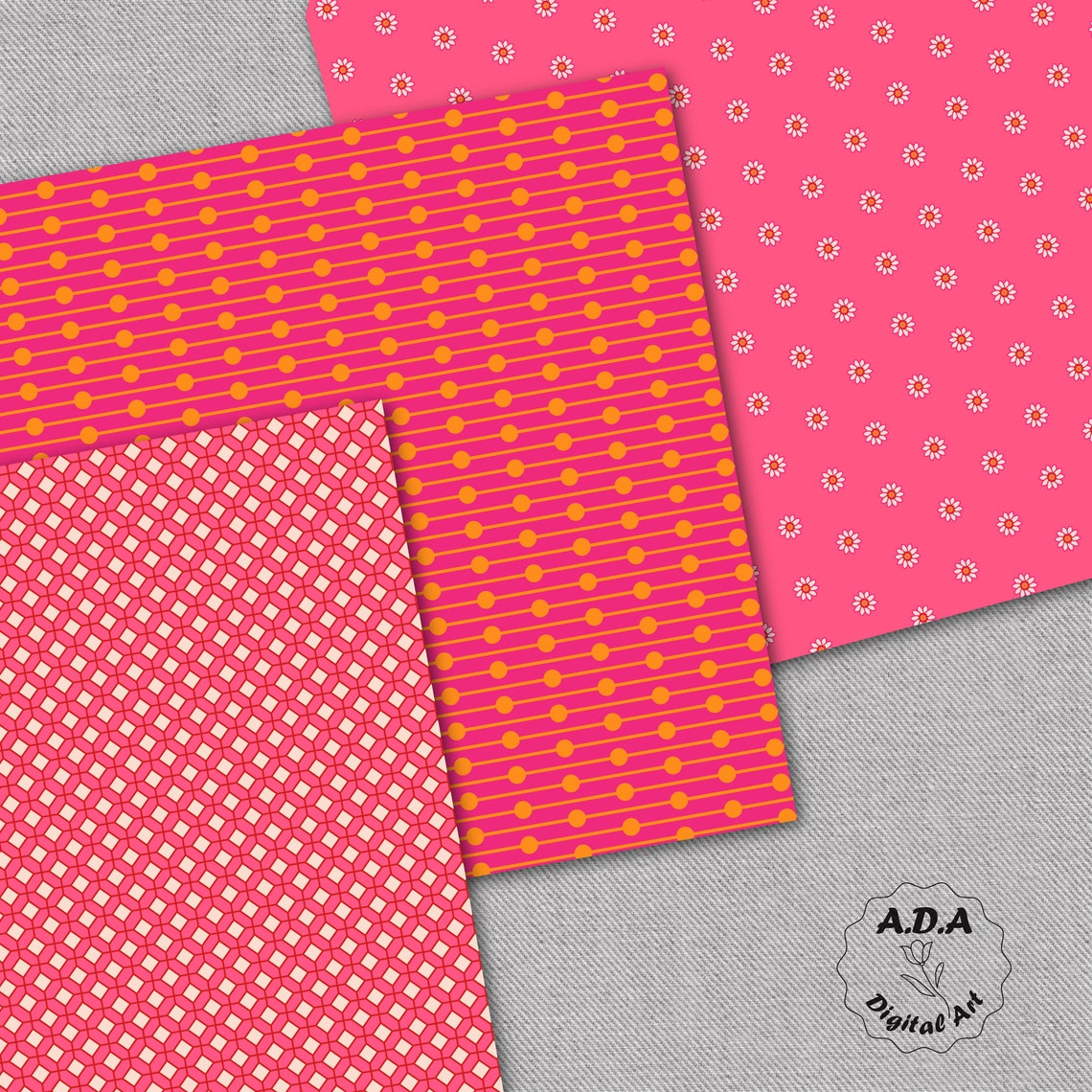 Orange and Pink Digital Paper Pack, Orange and Pink Scrapbooking Paper ...