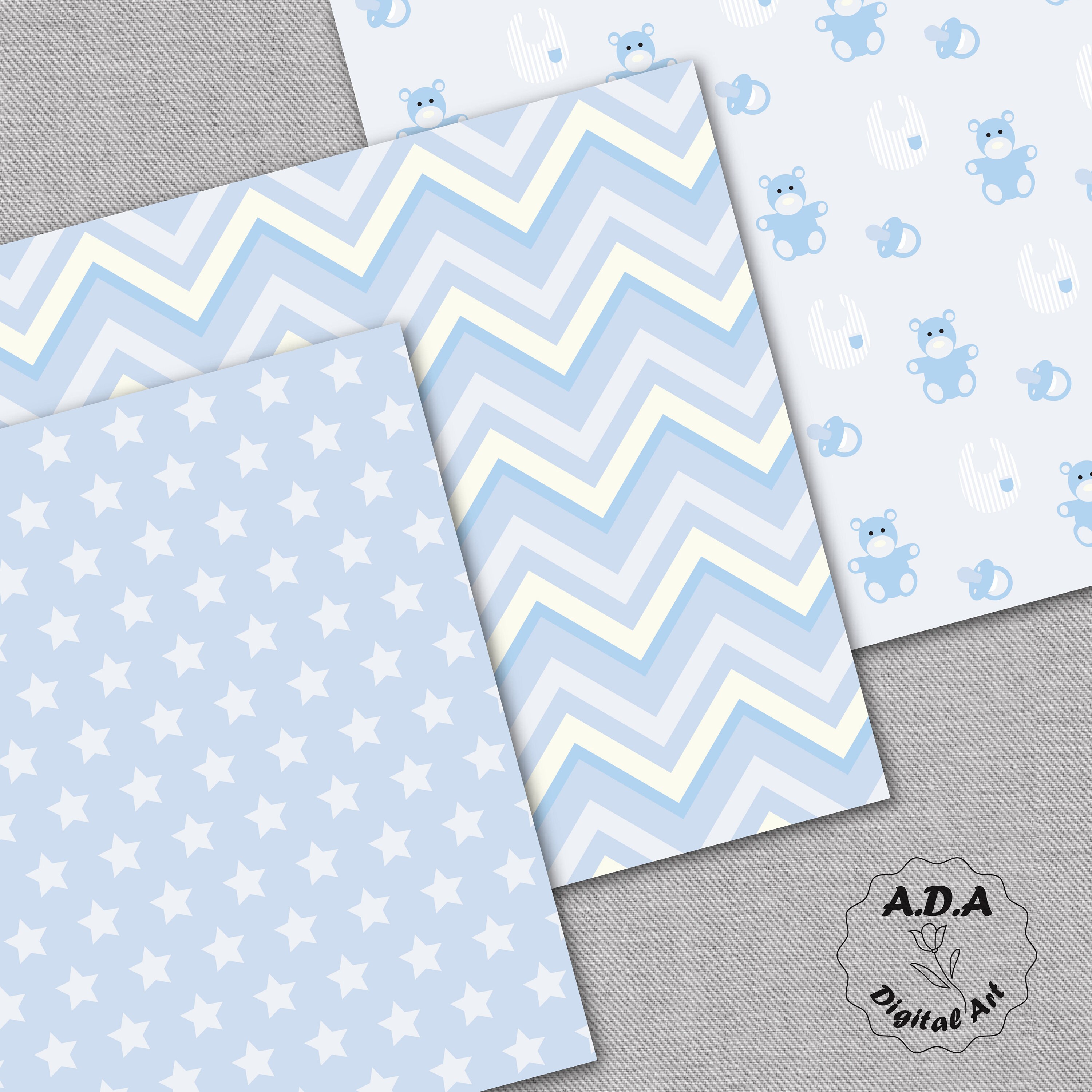 Baby Boy Blue Printable Digital Paper Pack, Baby Shower Patterns, 12x12 ...