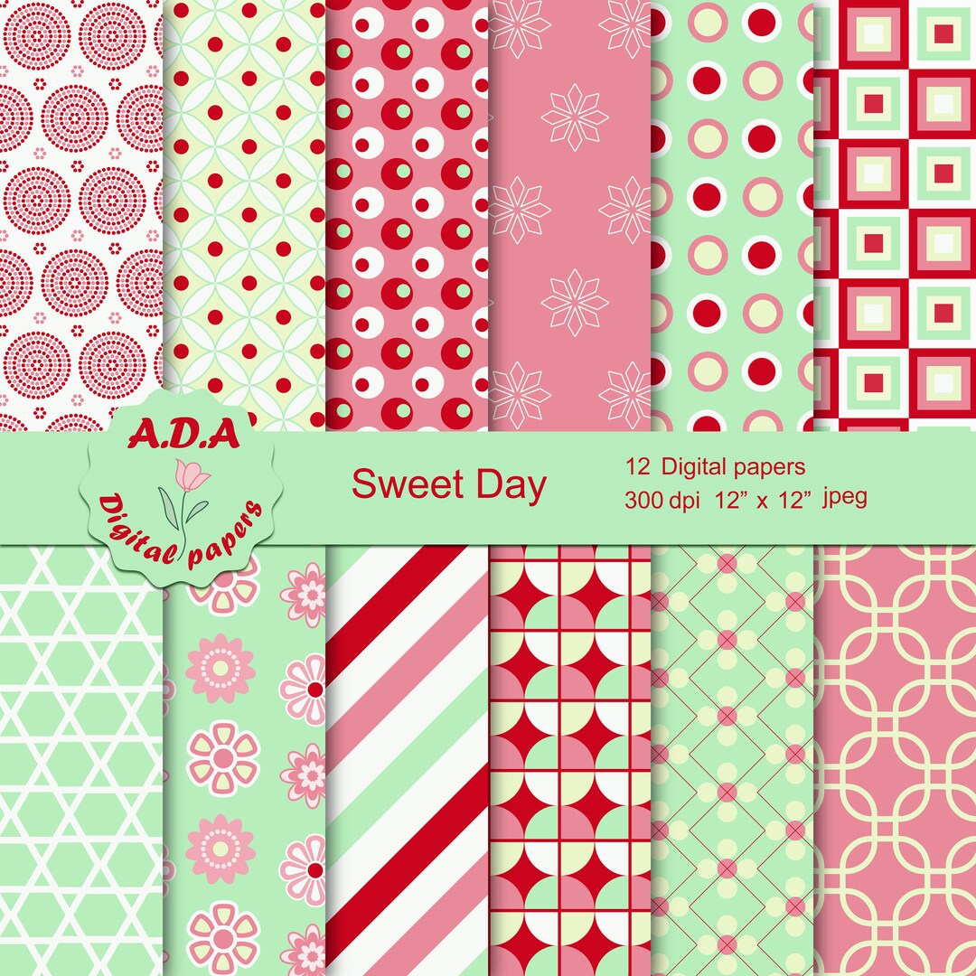 Pink and Mint Printable Digital Paper Pack, Pink and Mint Background ...