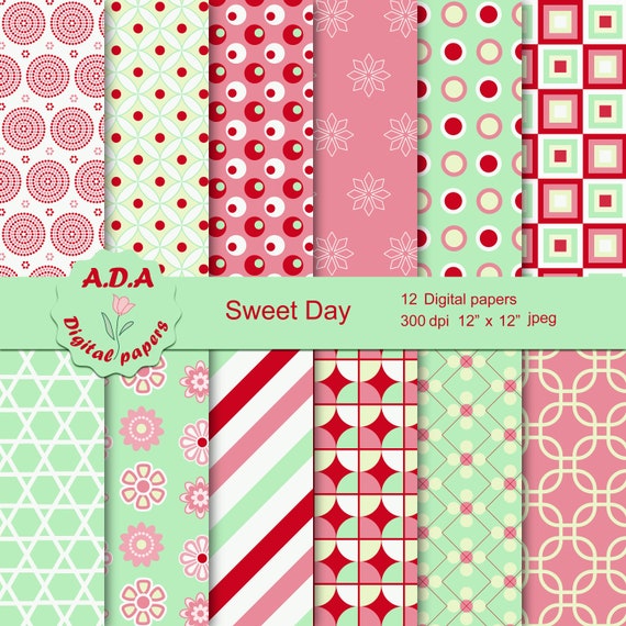 Pink and mint printable digital paper pack Pink and mint | Etsy
