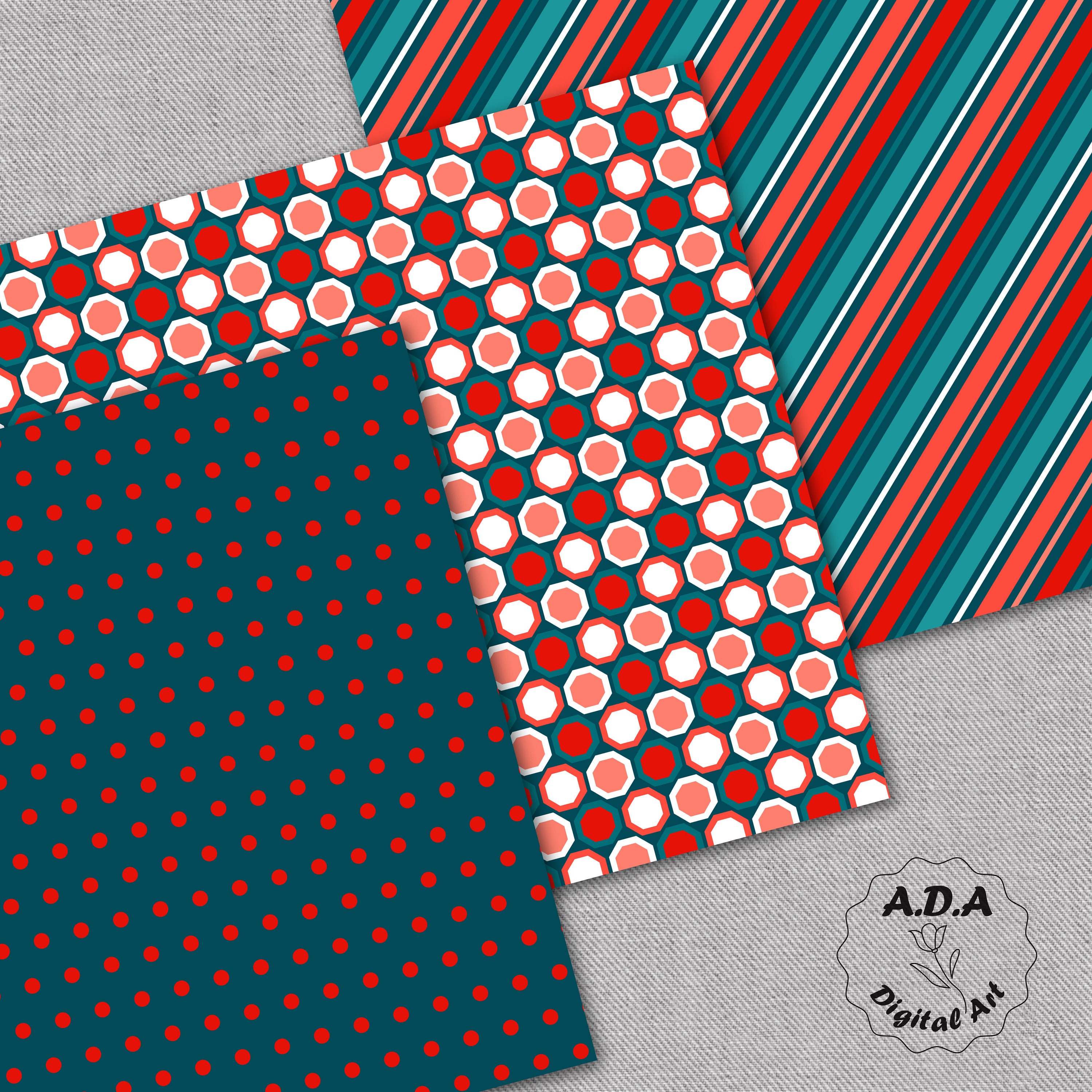 Red and Blue Digital Paper Pack, Scrapbooking Papers, Red and Blue ...